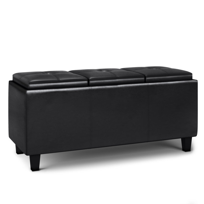Simpli Home Avalon 42"W Upholstered Storage Ottoman with Lift-Top Lids, Tufted Top, and Serving ...